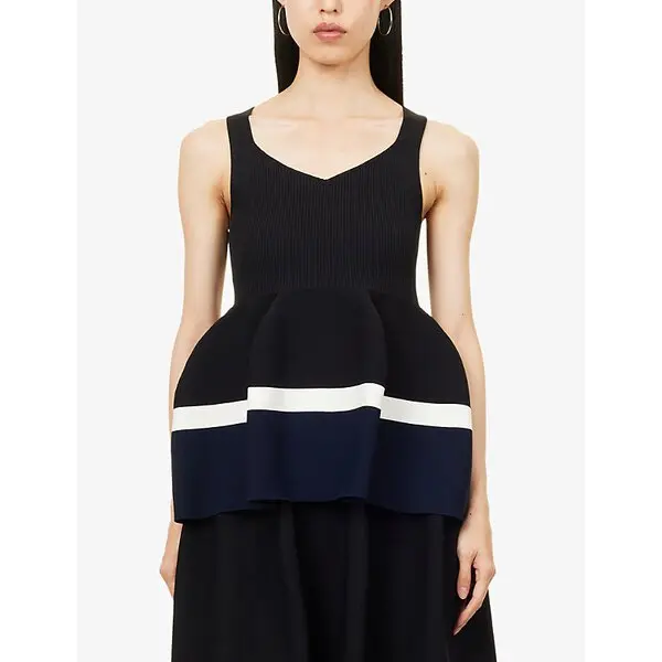 Cfcl Knit Top With Flared Hem - Black Multi | Editorialist